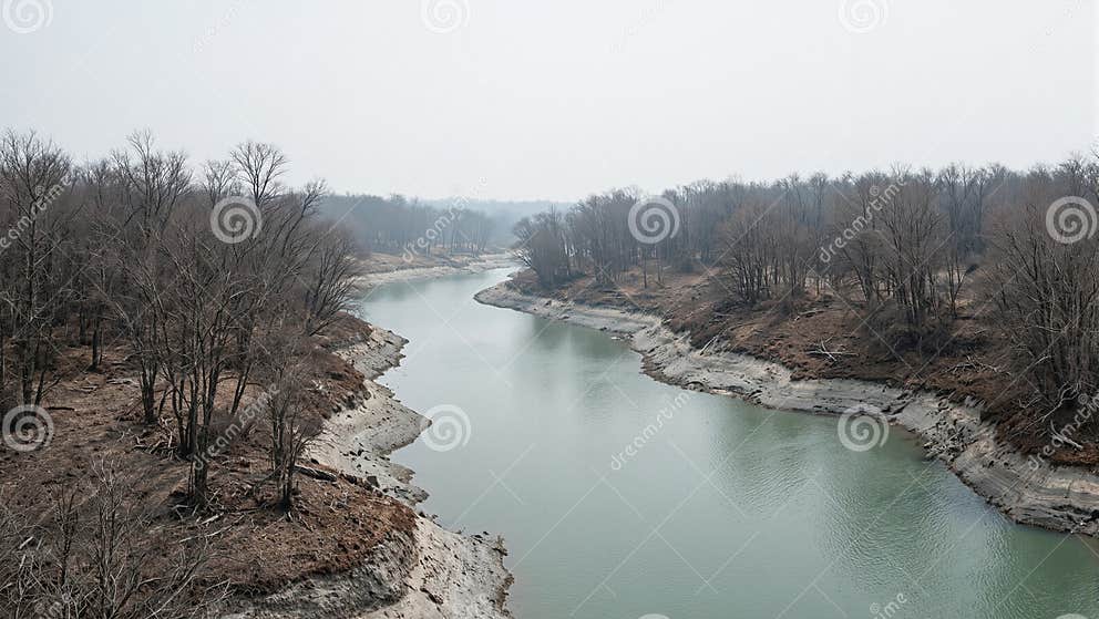 Desolate River Flowing through Barren Eroded Land after Deforestation ...