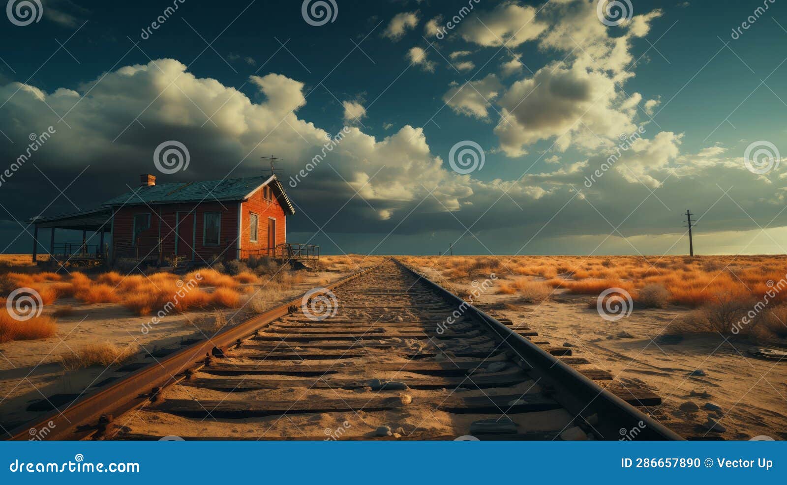 A Desolate Train Station Engulfed by Sand Dunes. Generative AI. Stock ...