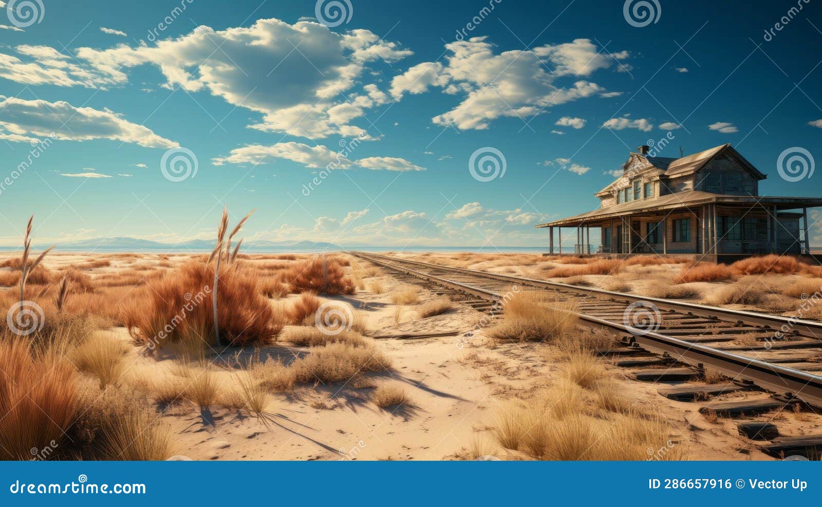 A Desolate Train Station Engulfed by Sand Dunes. Generative AI. Stock ...