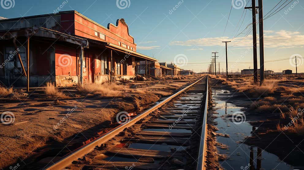 A Desolate Train Station Engulfed by Sand Dunes. Generative AI. Stock ...