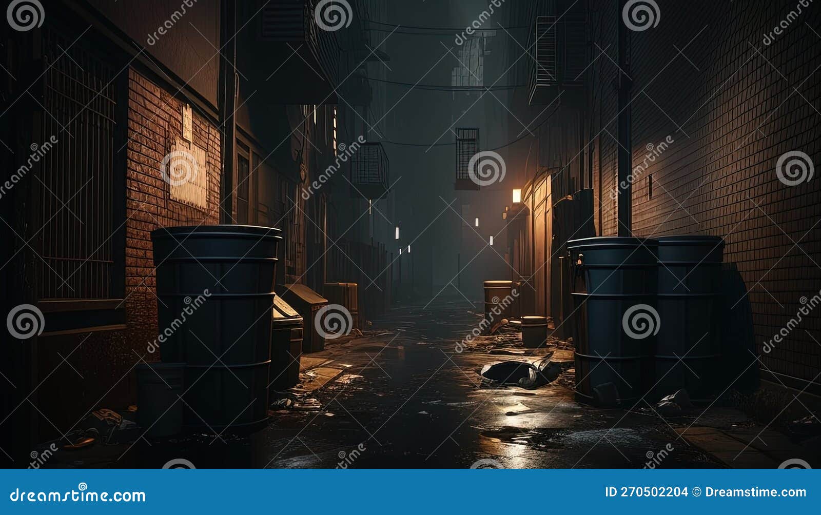 A Desolate Urban Backstreet with an Empty Garbage Container Stock ...