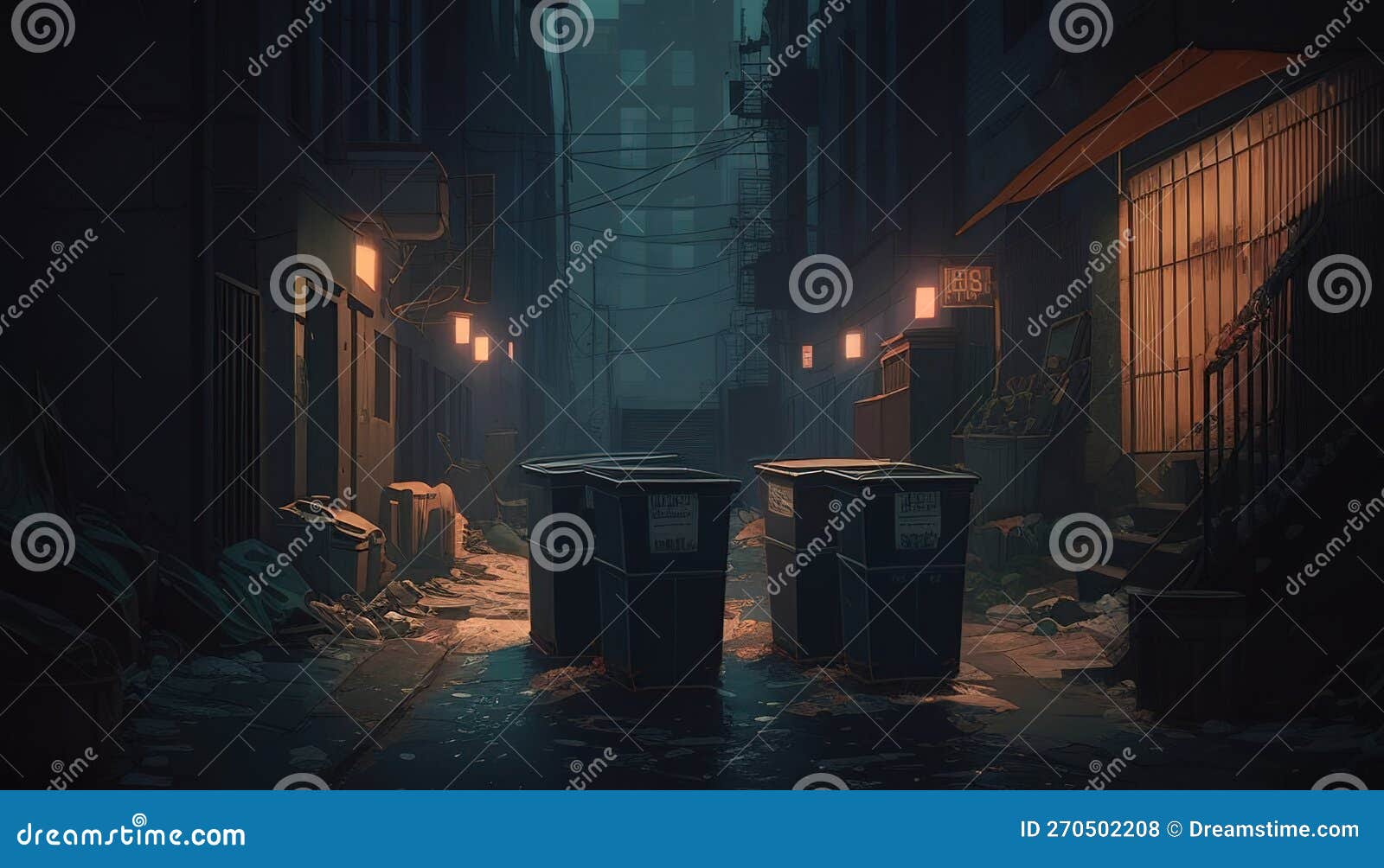 A Desolate Urban Backstreet with an Empty Garbage Container Stock ...