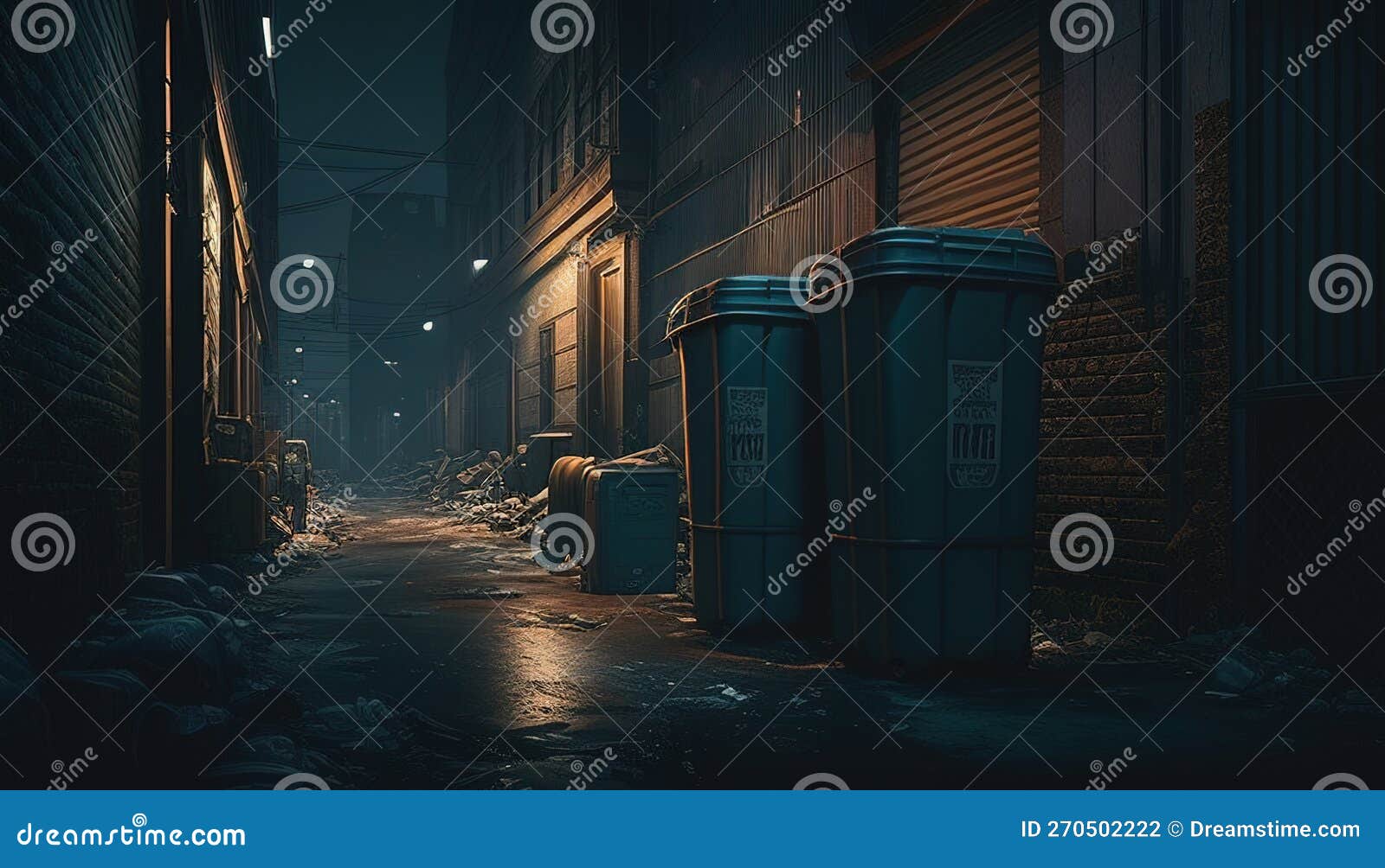 A Desolate Urban Backstreet With An Empty Garbage Container Royalty ...