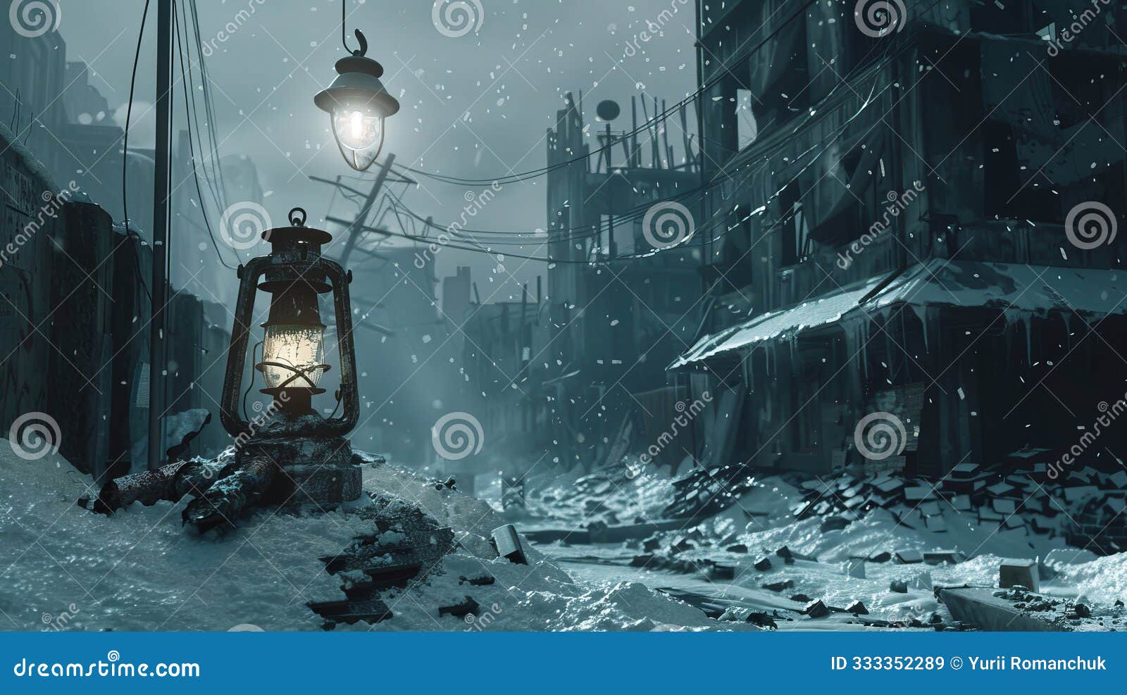 Desolate Winter Landscape Of A Post Apocalyptic City With Icy Streets ...