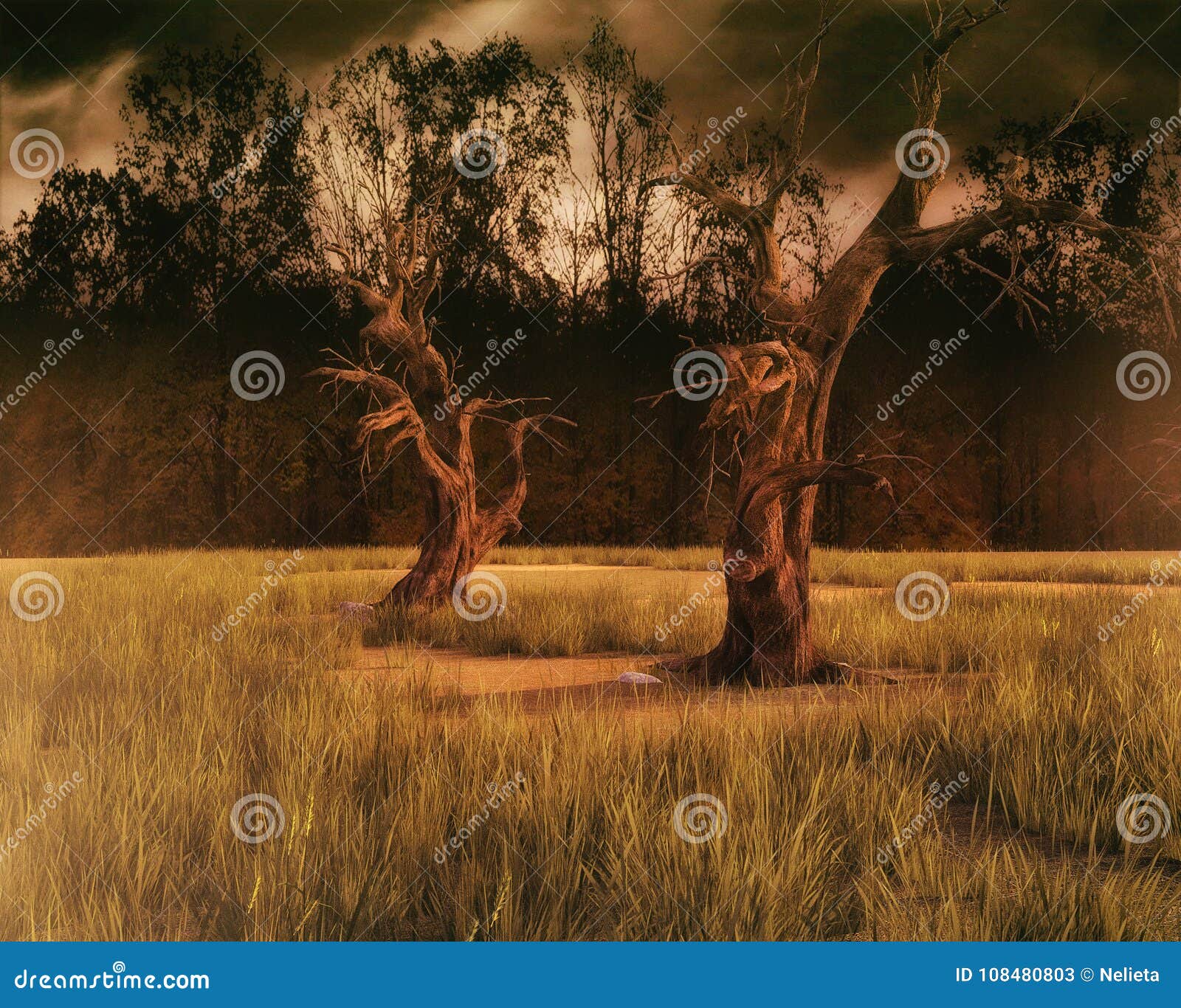Desolated nature scene stock illustration. Illustration of trees ...