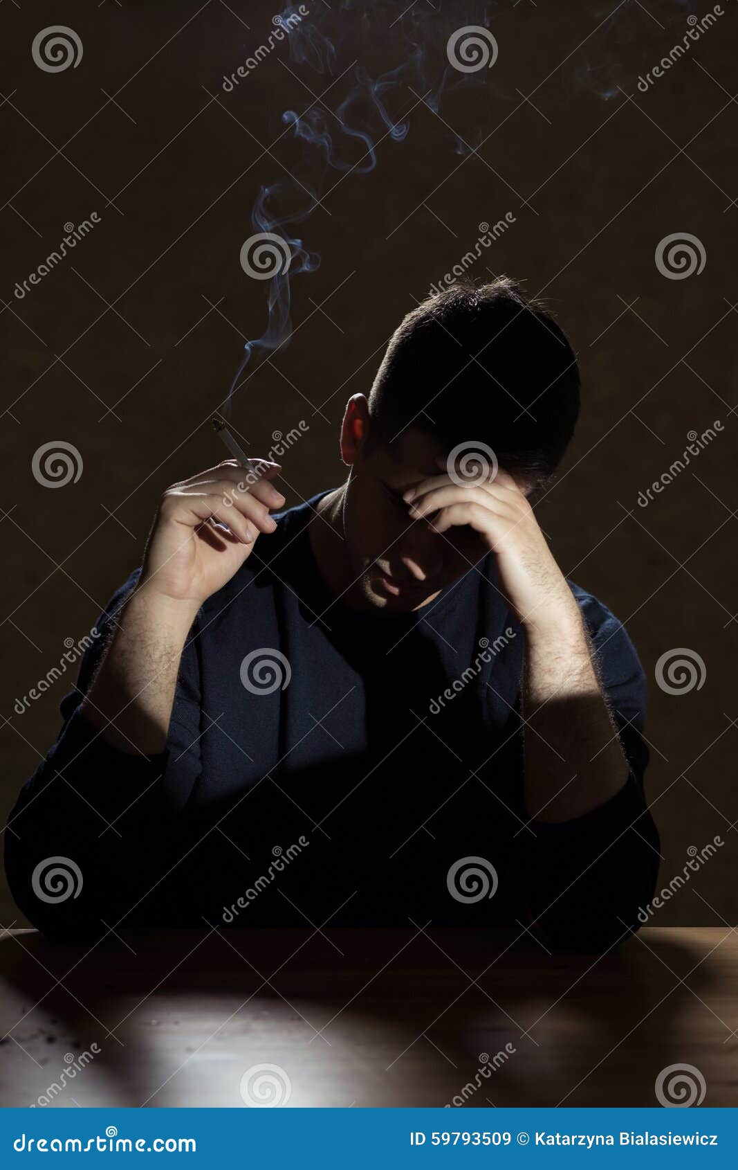 Despair Man Smoking a Cigarette Stock Image - Image of smoke, tobacco ...