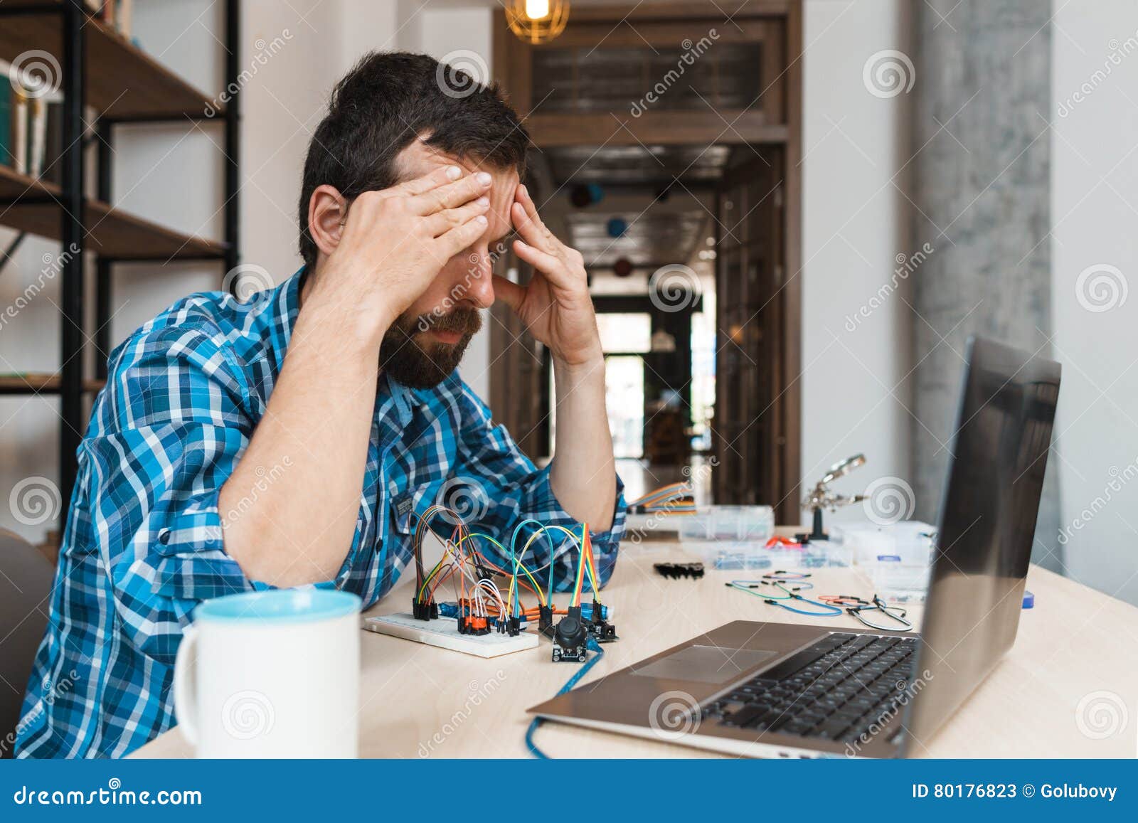 Desperate Engineer Sitting Near Laptop Stock Image - Image of fail ...