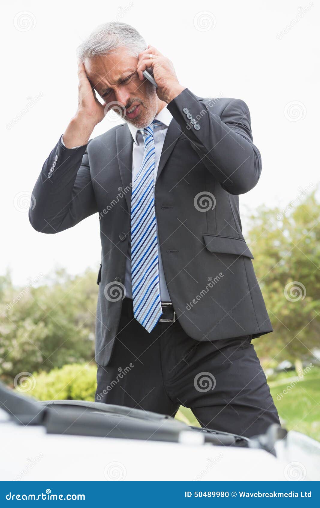 Desperate Man Calling for Assistance after Breaking Down Stock Photo ...