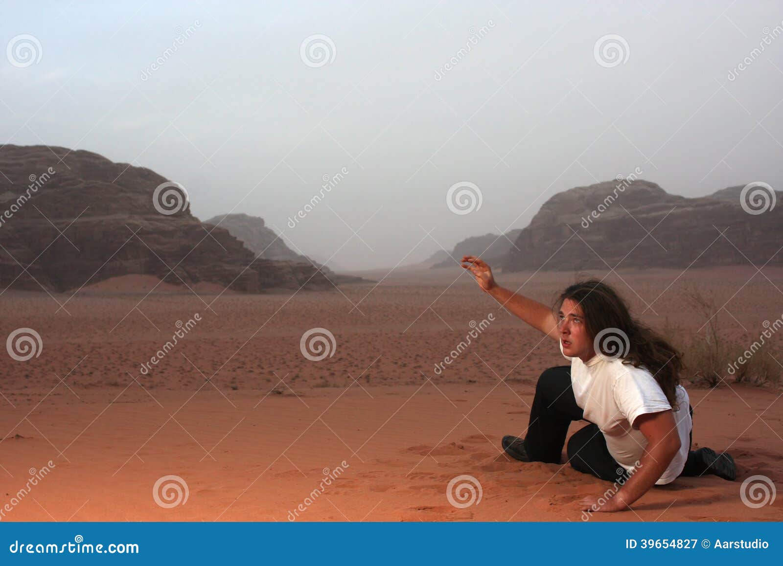 Desperate Man in the Desert Longing for Something Stock Image - Image ...