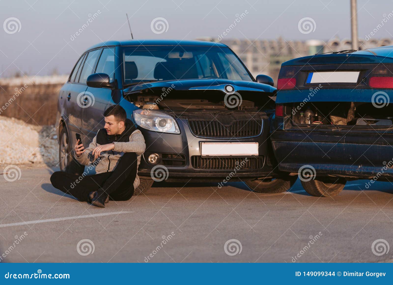 Desperate Man Making Phone Call after Accident Stock Photo - Image of ...