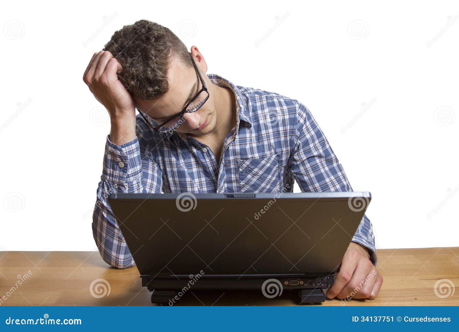 Desperate Man Sitting at the Computer Stock Image - Image of people ...