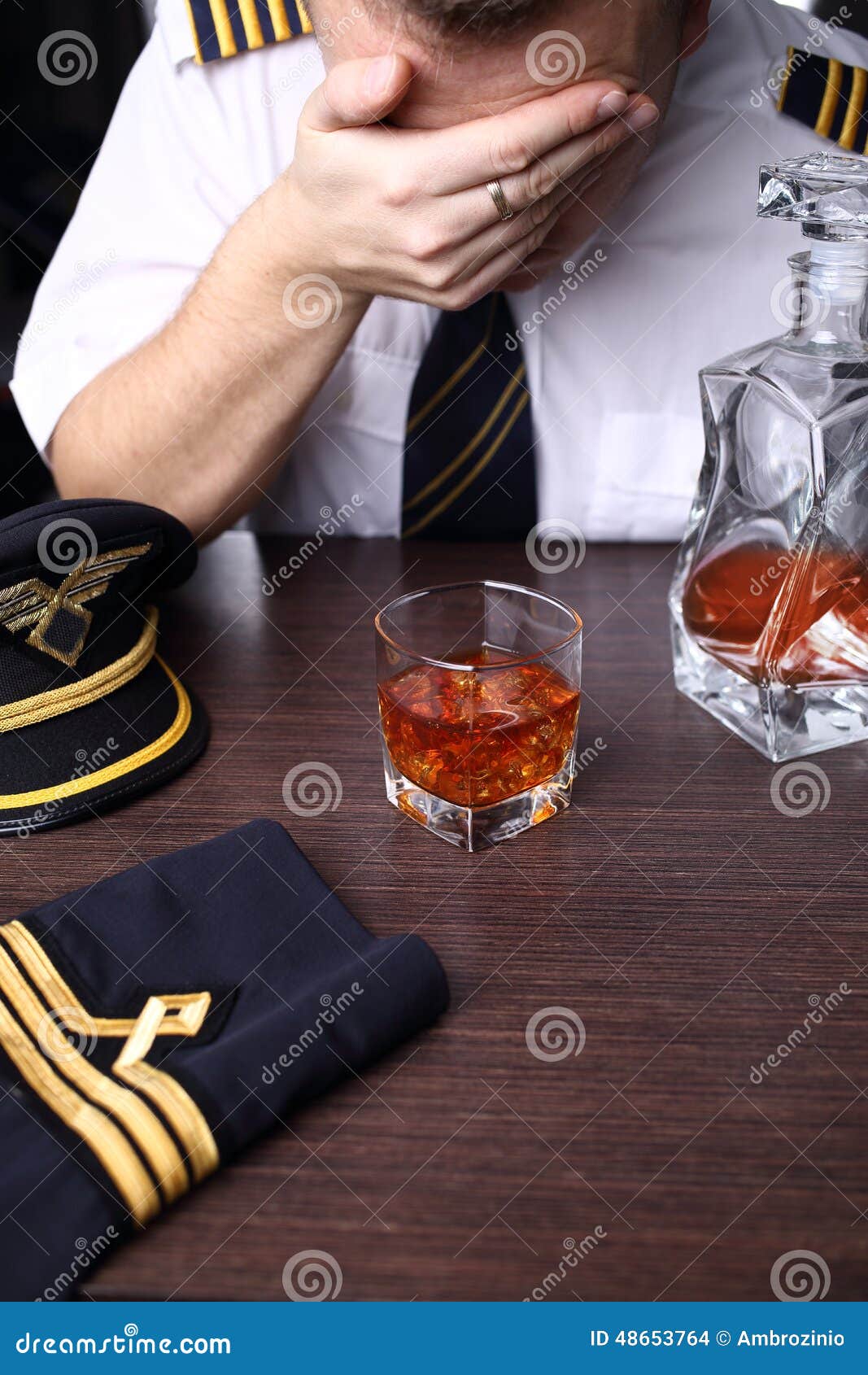 Desperate Pilot Drink Alcohol Stock Photo - Image of alcoholic, plunged ...