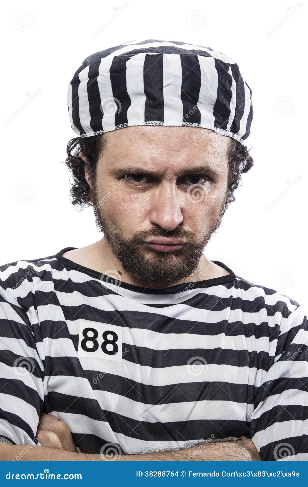 Desperate, Portrait of a Man Prisoner in Prison Garb, Over White Stock ...