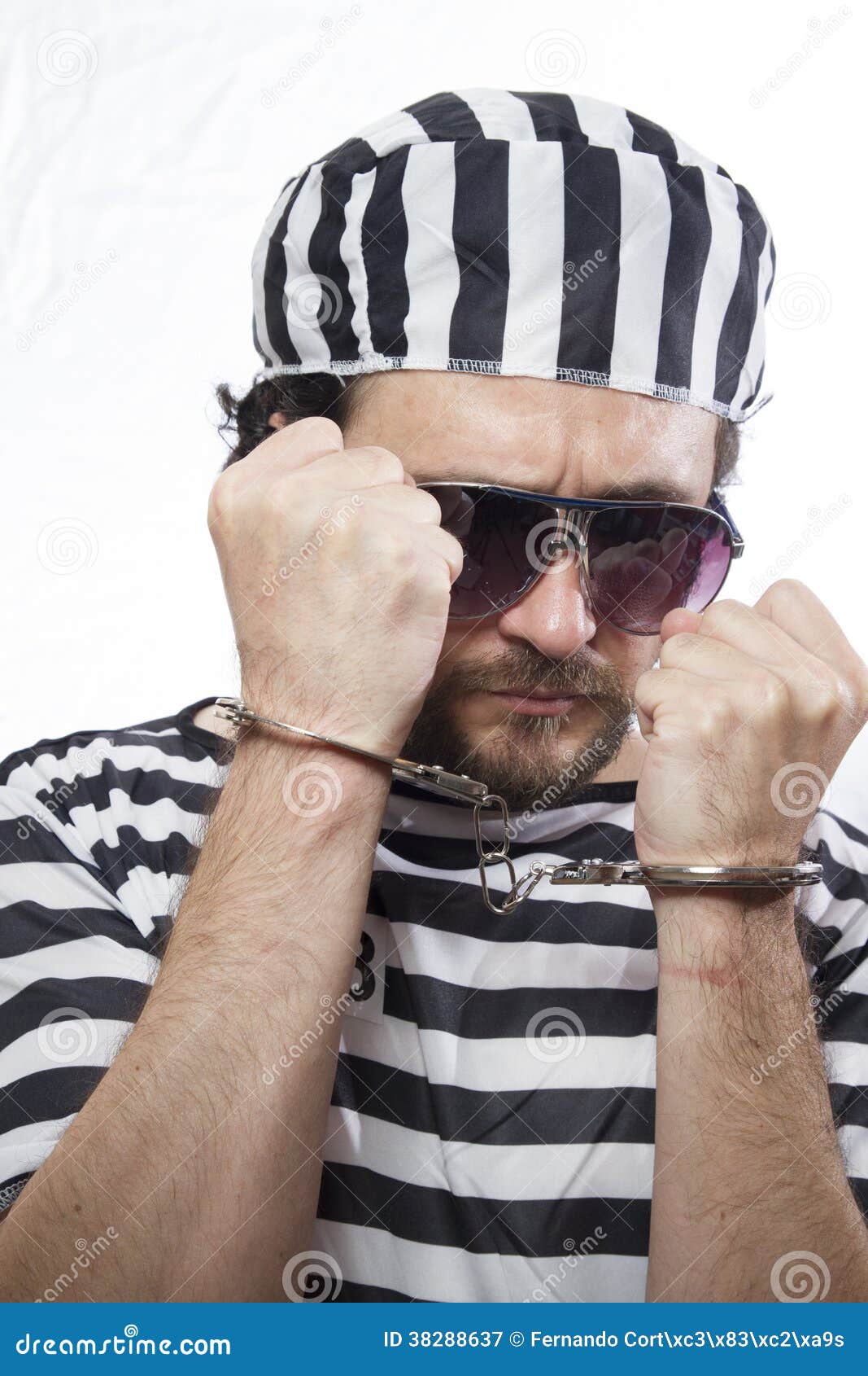 Sad Depressed Detained Man With Handcuffs In Prison Stock Image ...