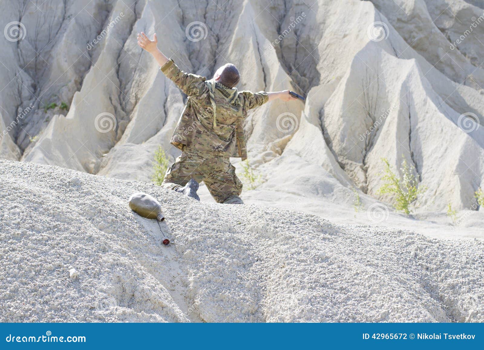 Desperate Soldier in the Desert Stock Photo - Image of person, armed ...