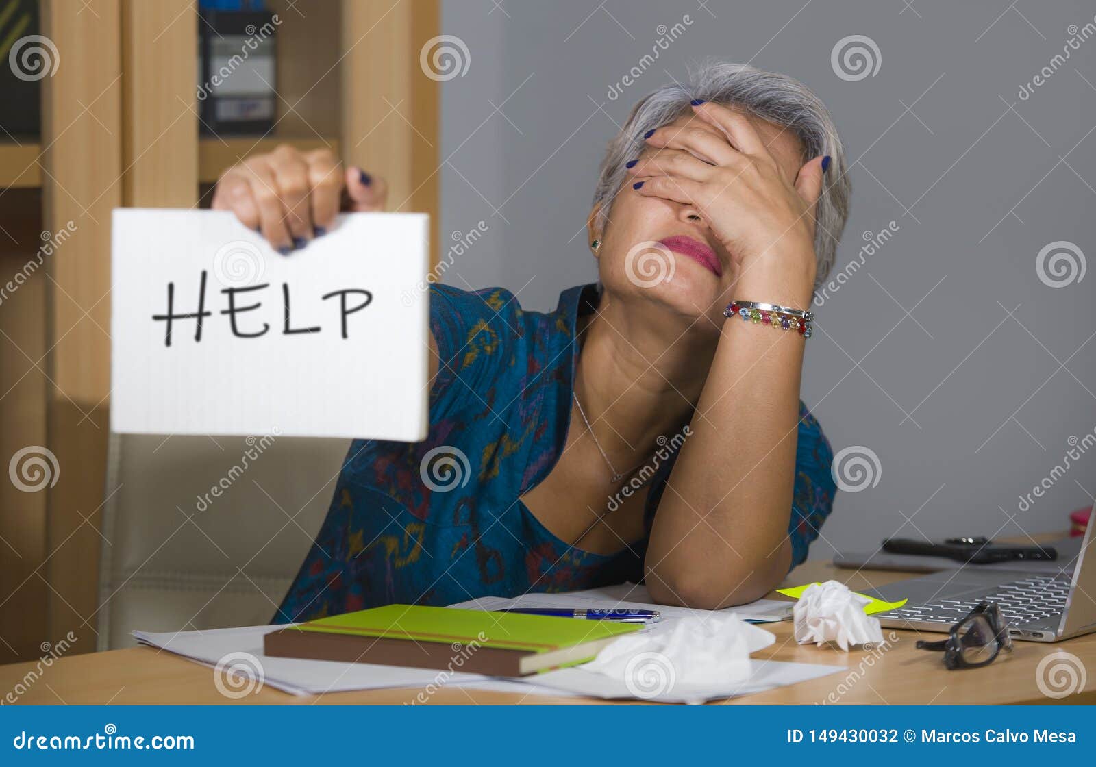 Desperate and Stressed Attractive Middle Aged Asian Woman Holding ...