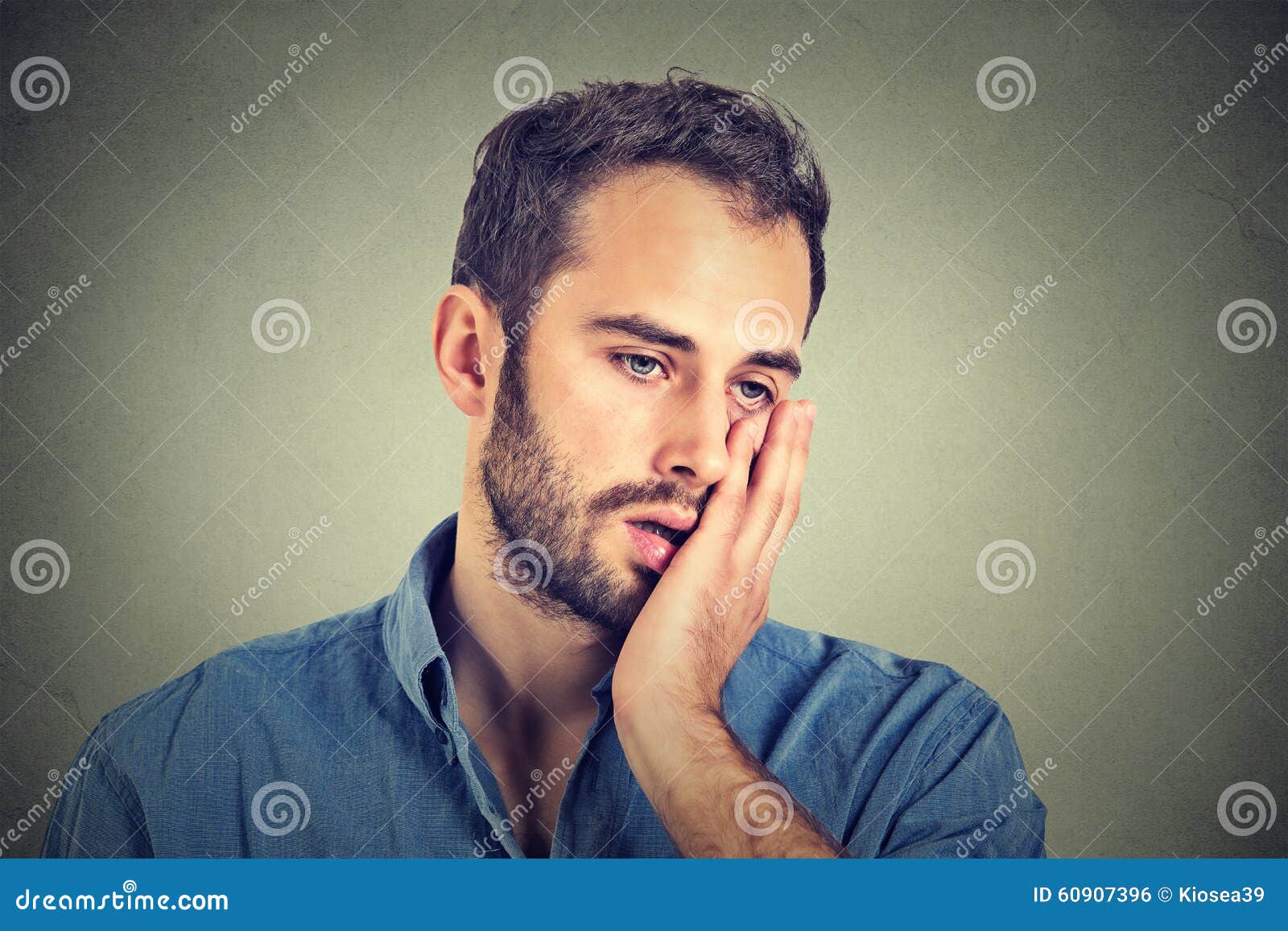 Desperate Unhappy Man On Gray Wall Background Stock Image ...
