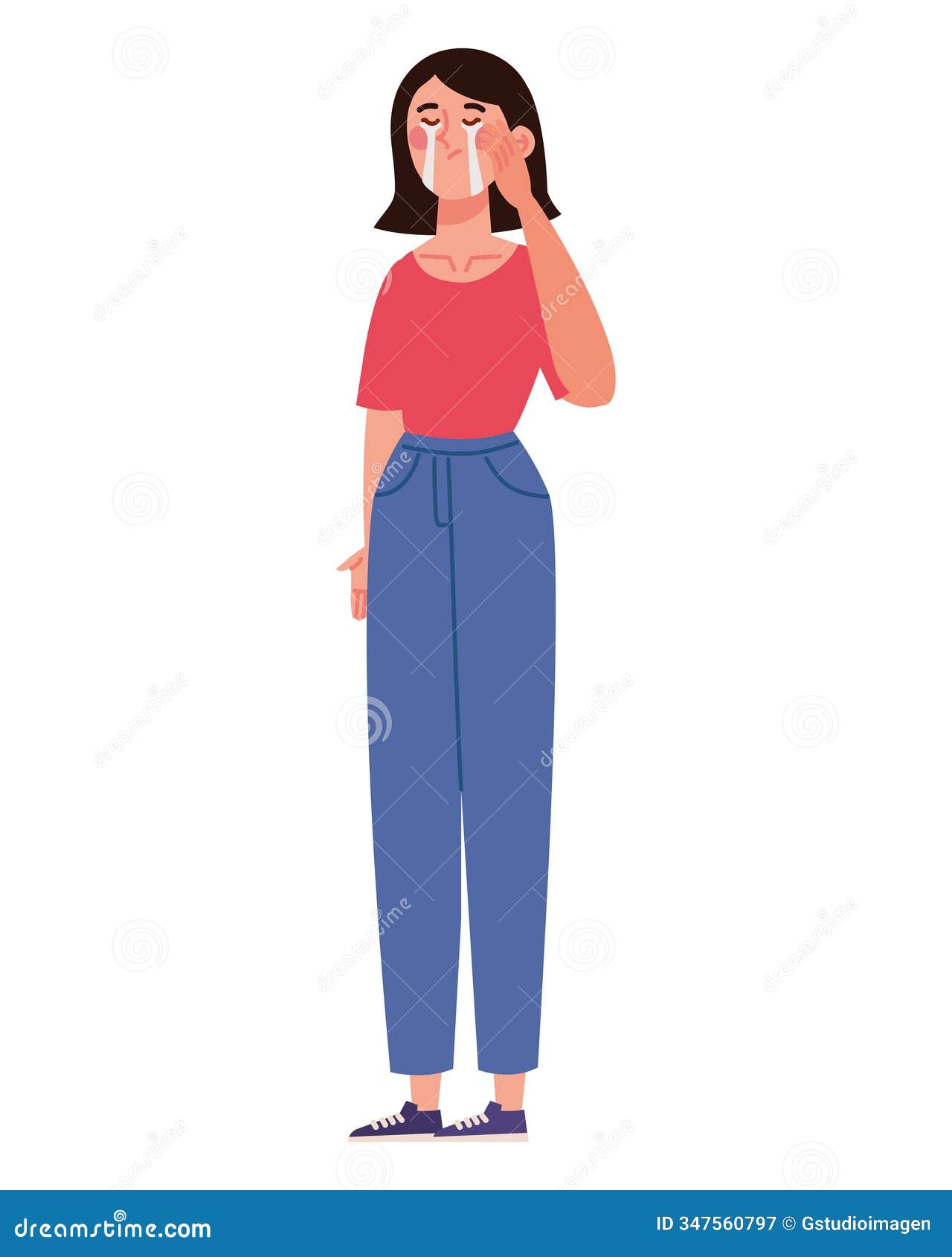 Desperate Woman Covering Her Face Crying Vector Cartoon Illustration ...