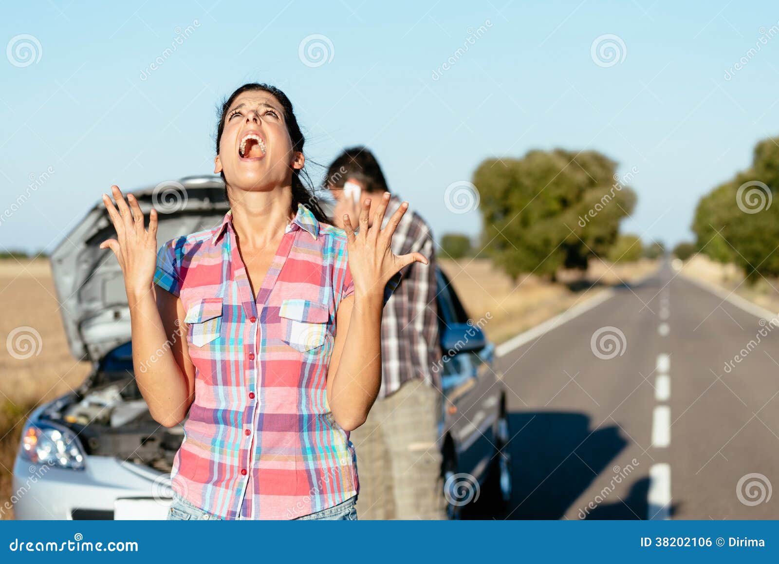 Desperate Woman Suffering Car Breakdown Stock Photo - Image of ...