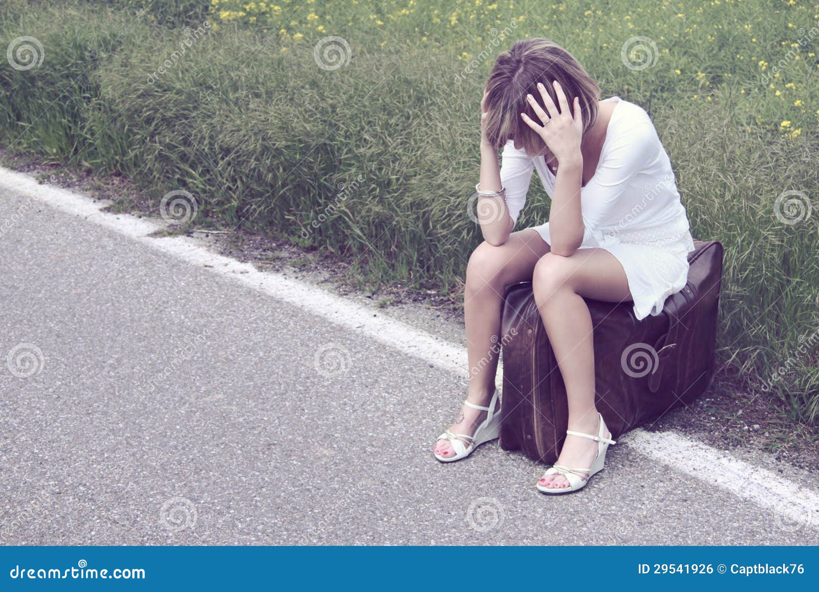 Desperate Young Girl on a Suitcase Stock Photo - Image of model, girl ...
