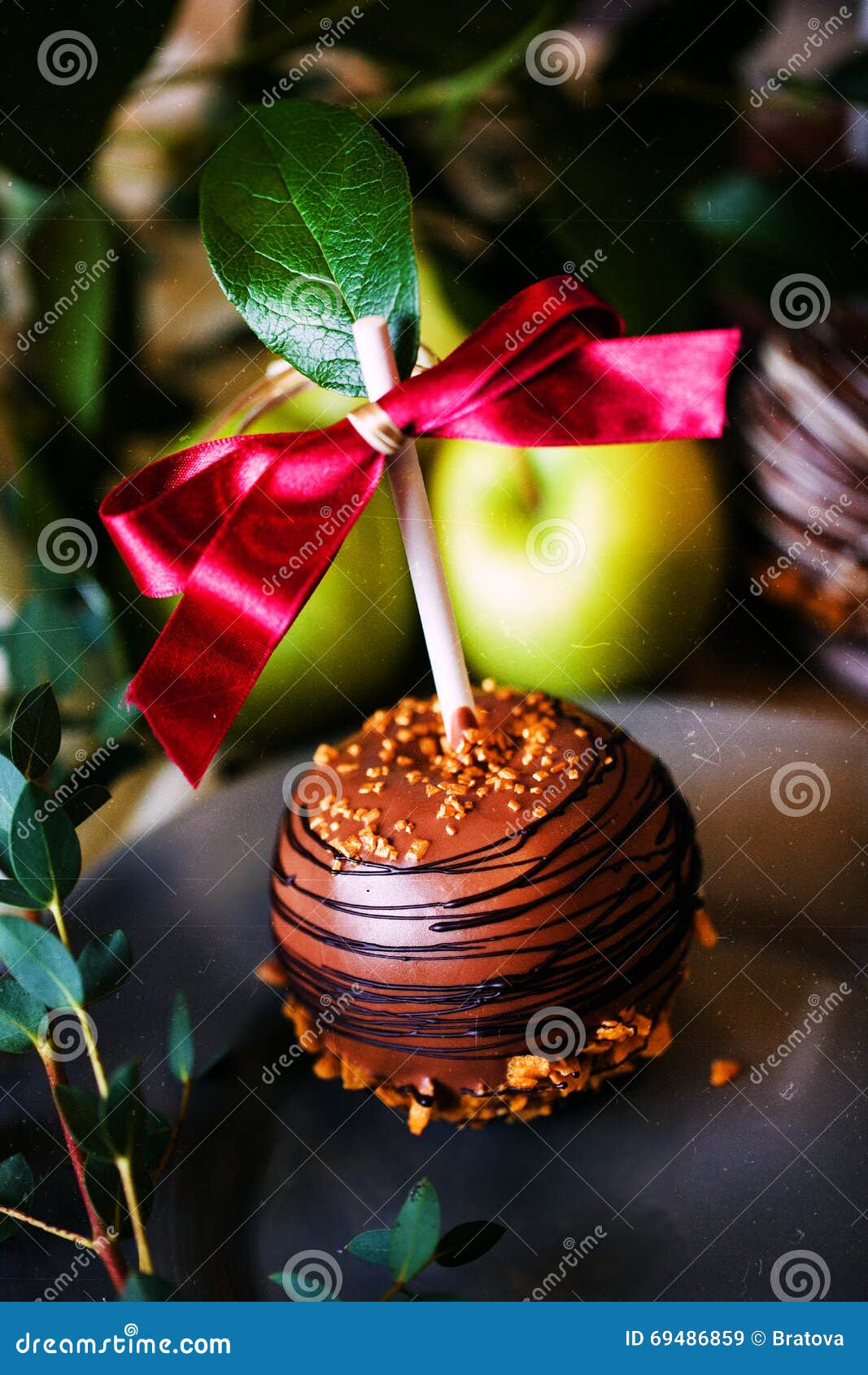 Dessert, an Apple Dipped in Chocolate on a Stick Stock Image - Image of ...