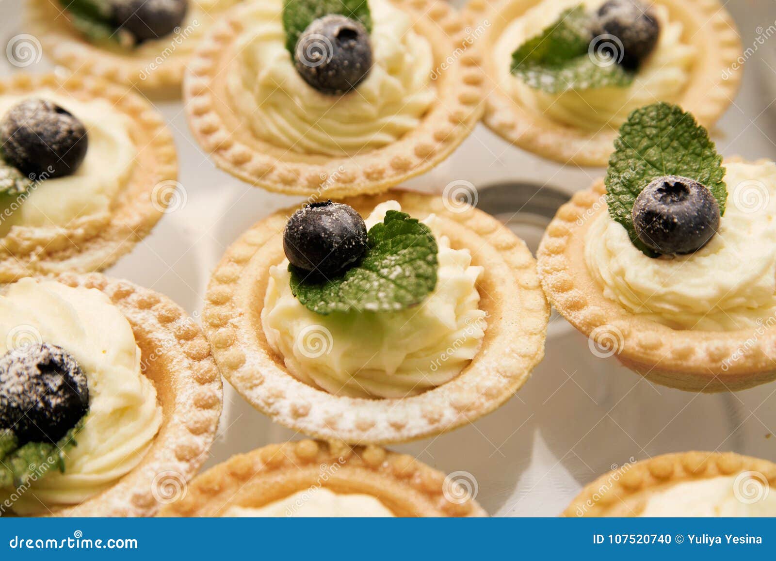 Dessert. Baskets with Cream and Fresh Berries Stock Photo - Image of ...