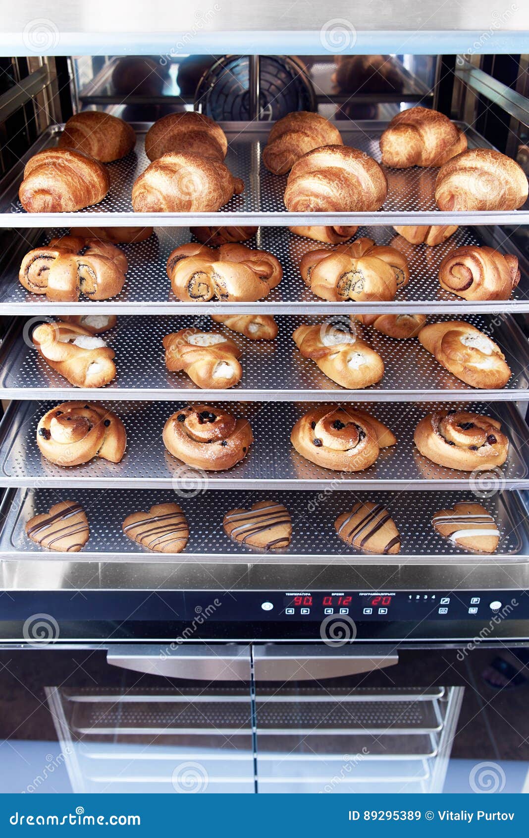 Dessert Bread Baking in Combi Steamer. Production Oven at the Bakery ...