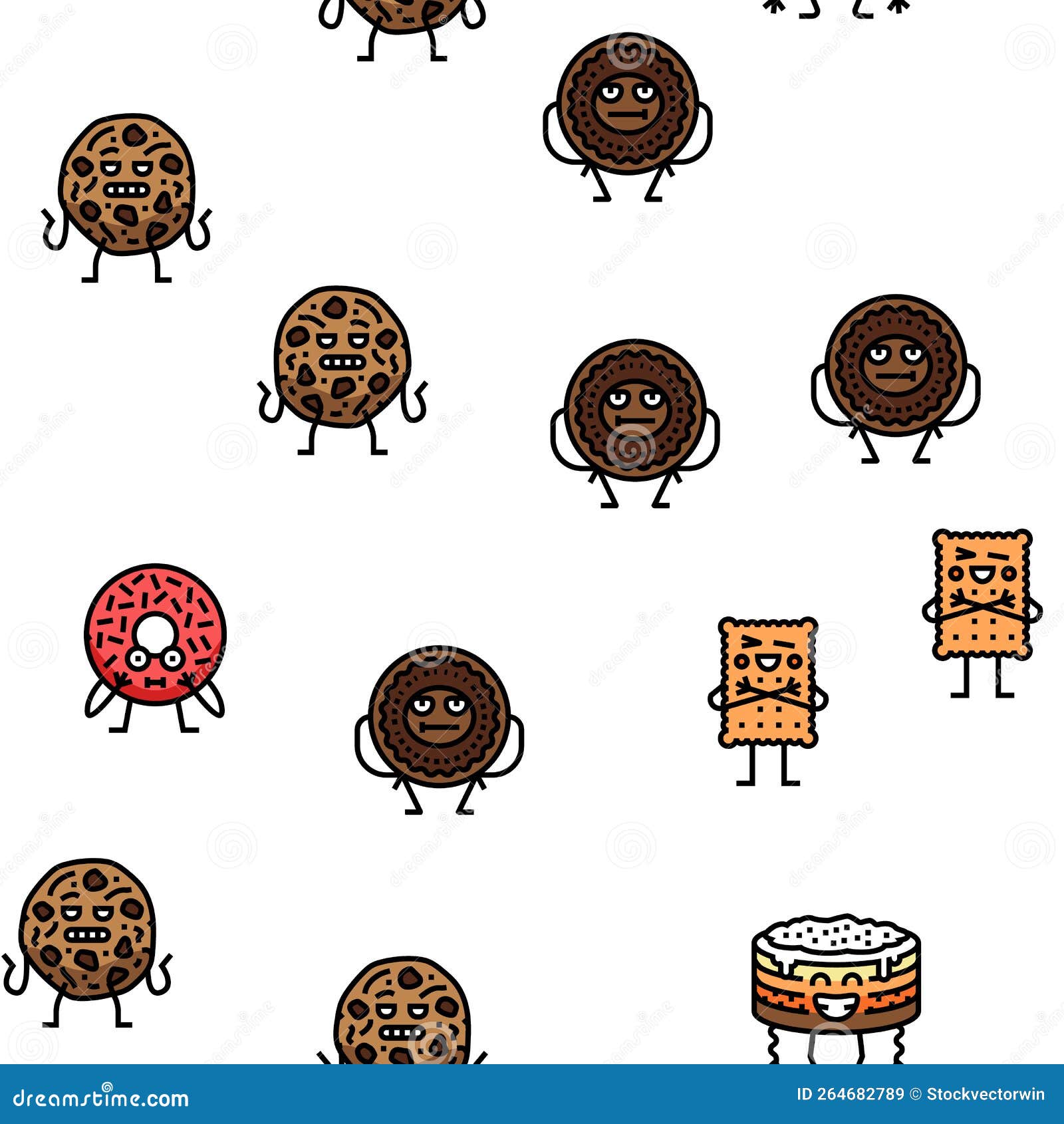 Dessert Character Food Cake Vector Seamless Pattern Stock Vector ...