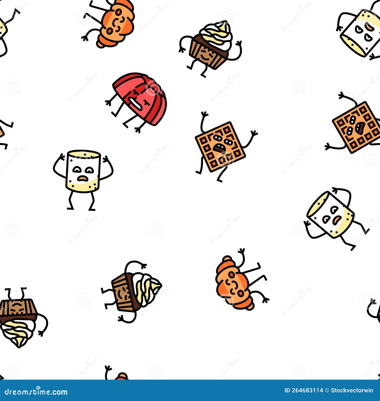 Dessert Character Food Cake Vector Seamless Pattern Stock Illustration ...