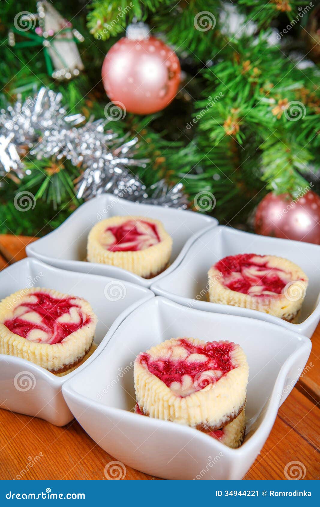 Dessert for Christmas. Mini Raspberry Cheesecakes in Muffin Form Stock ...