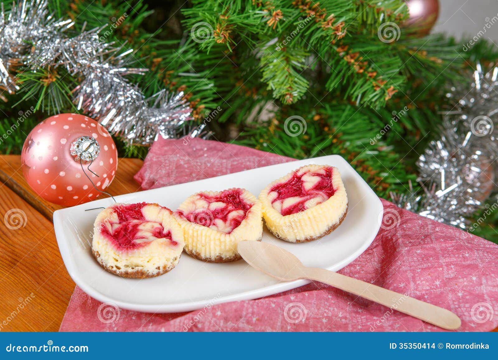 Dessert for Christmas. Mini Raspberry Cheesecakes in Muffin Form Stock ...