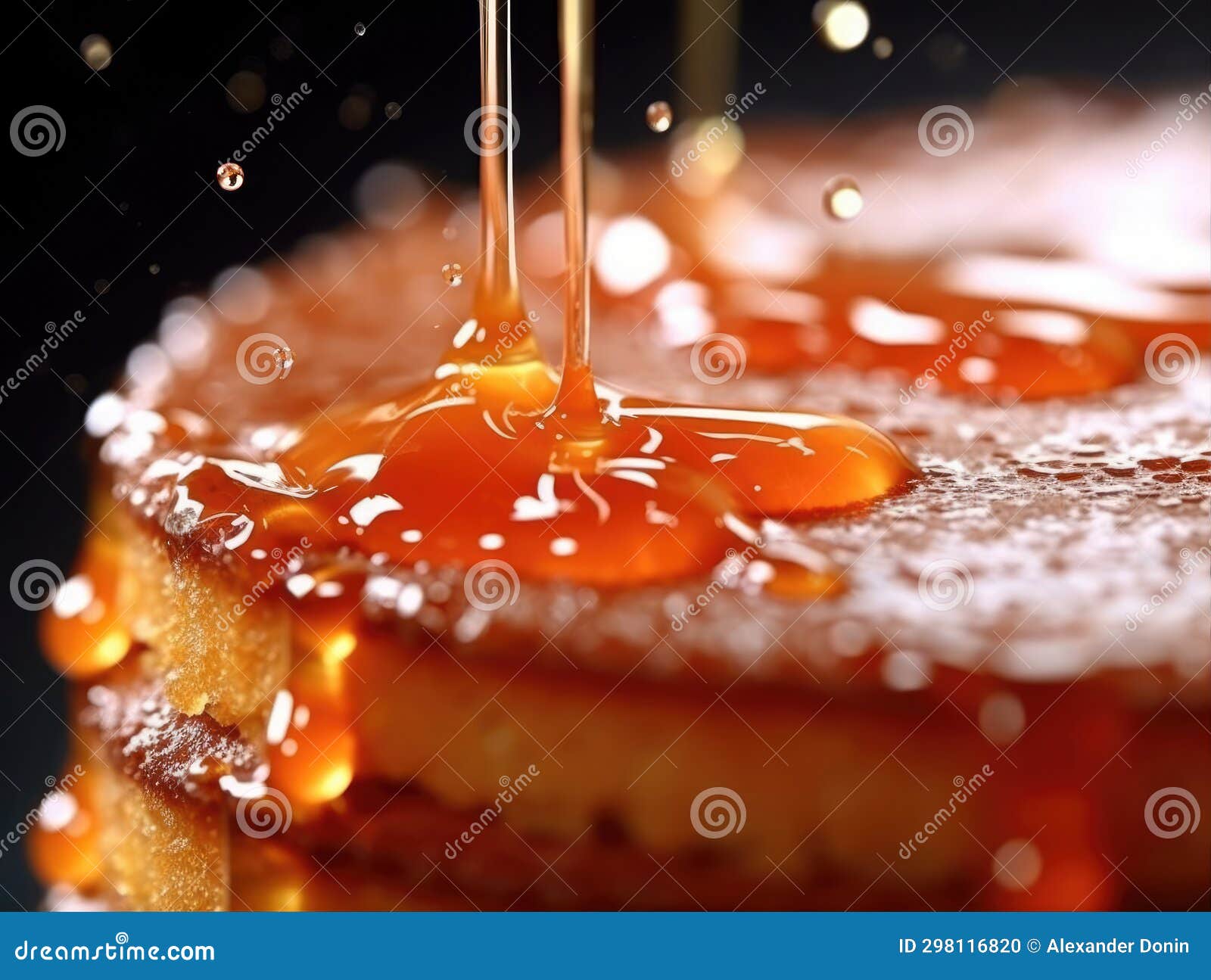 Dessert Close-up with Flowing Syrup and Splashes. Causes Appetite Stock ...