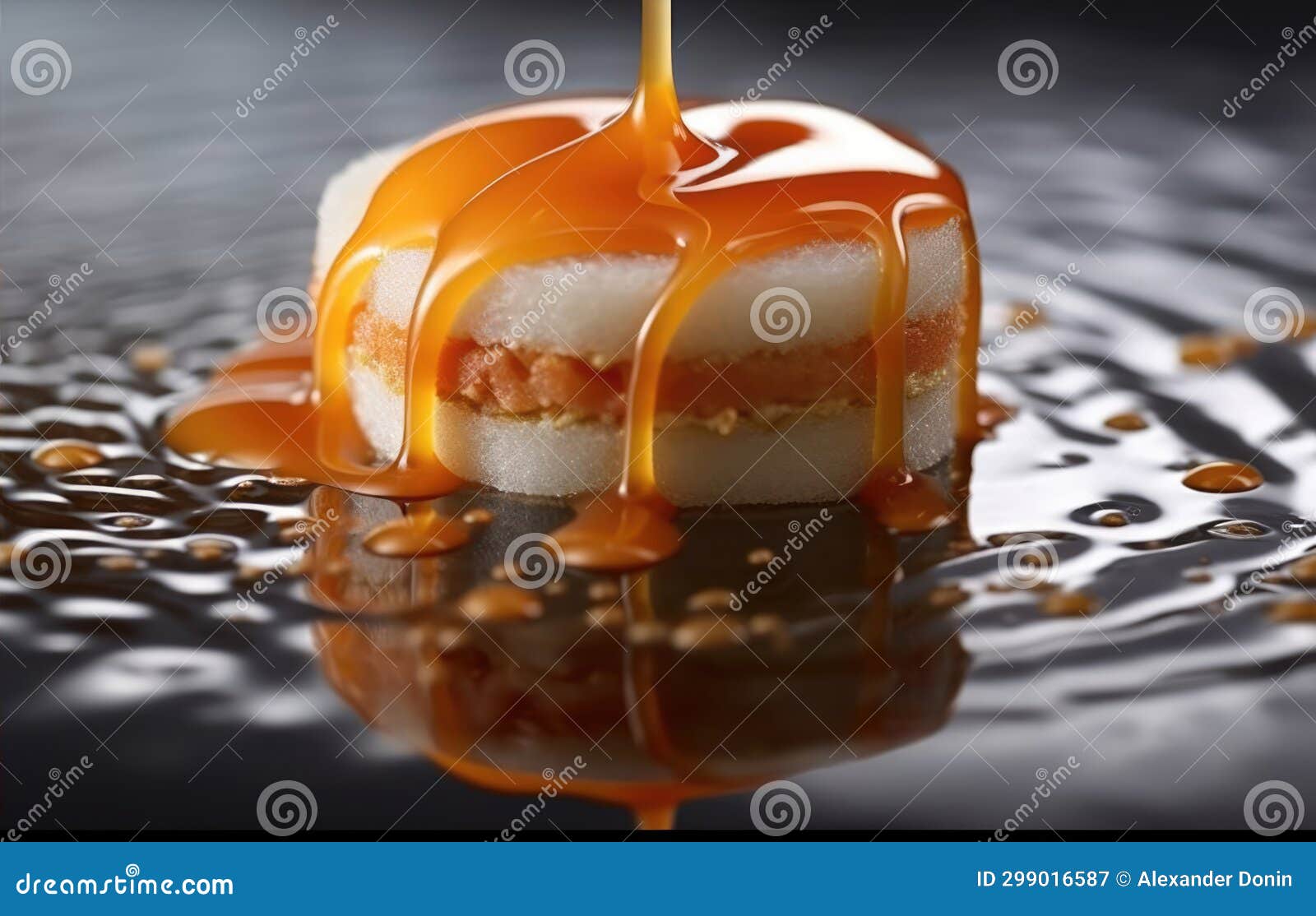 Dessert Close-up with Flowing Syrup and Splashes. Causes Appetite Stock ...