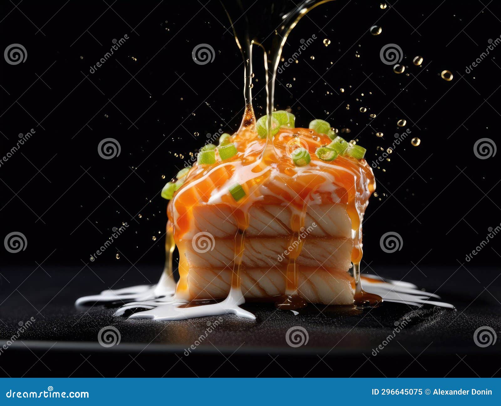 Dessert Close-up with Flowing Syrup and Splashes. Causes Appetite Stock ...