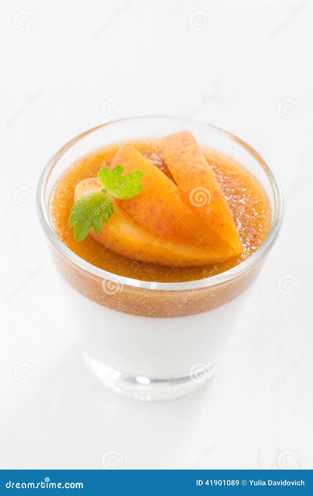 Dessert with Cream and Apricot Jelly and Mint, Top View Stock Image ...