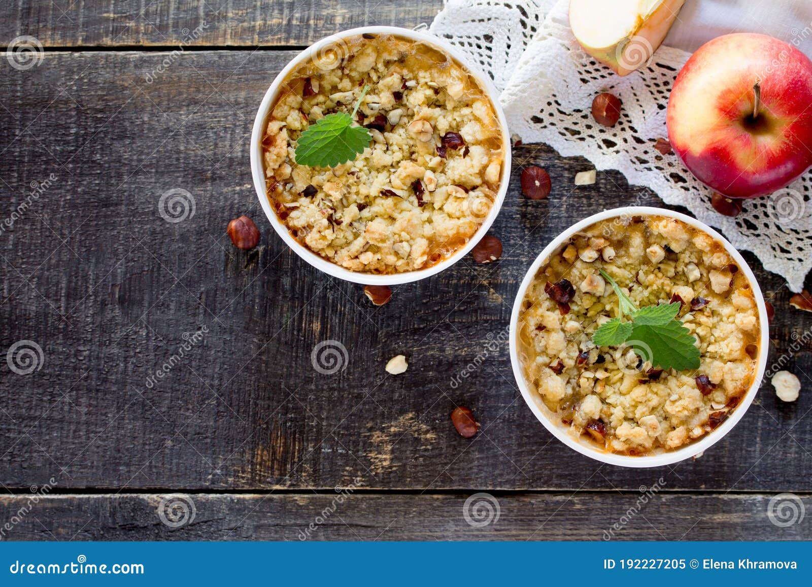 Dessert Crumble with Apple and Nuts, Top View Stock Image - Image of ...