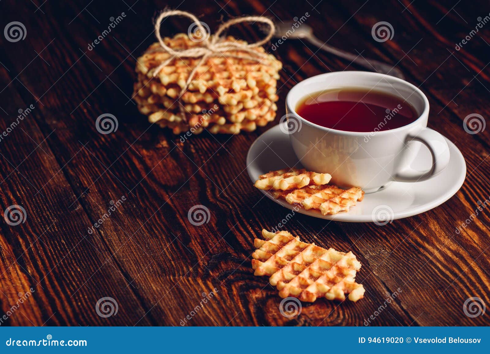 Dessert with Cup of Tea and Waffles. Stock Photo - Image of homemade ...