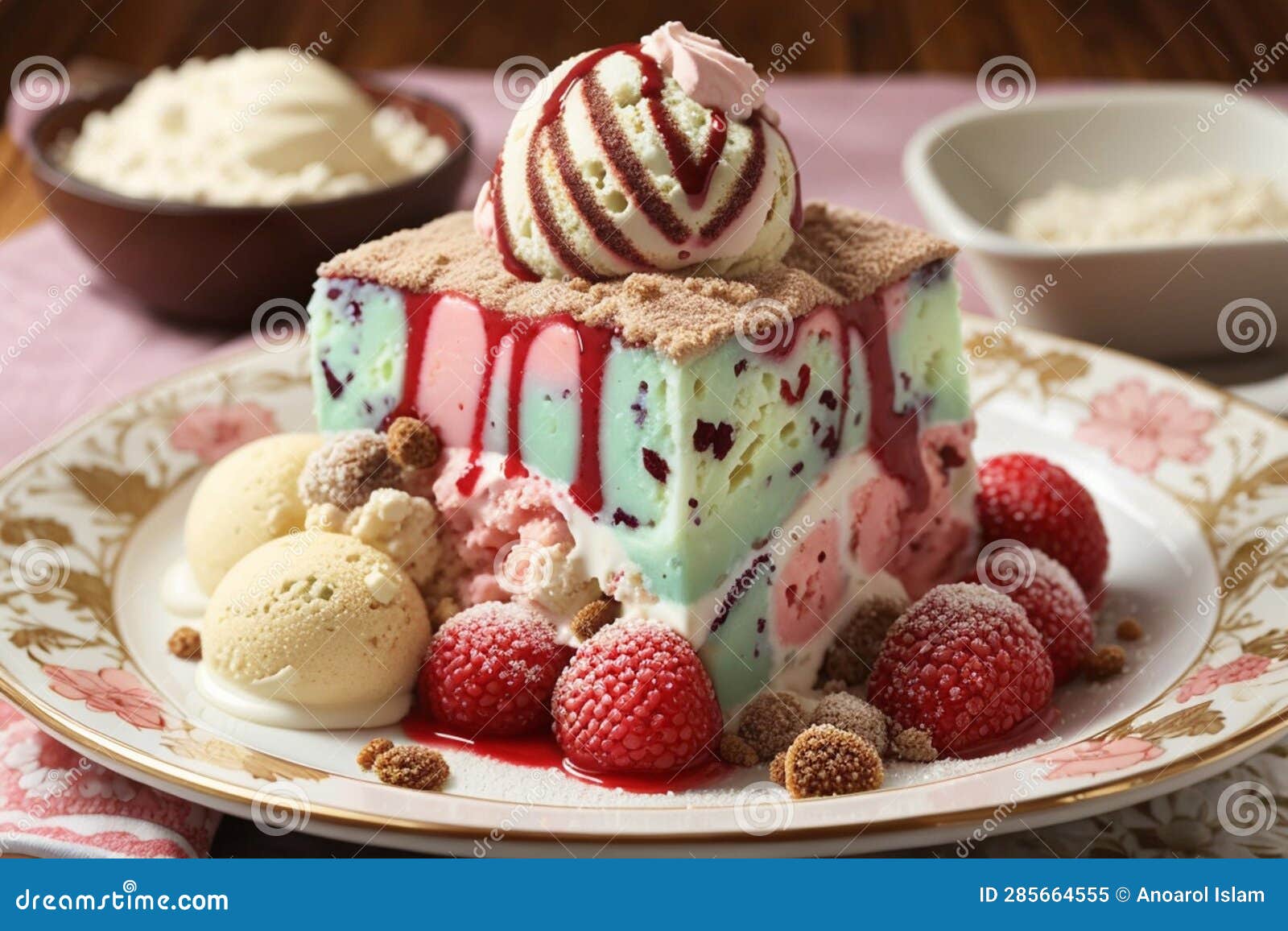 A Dessert Dish of Spumoni, an Italian Ice Cream Stock Illustration ...