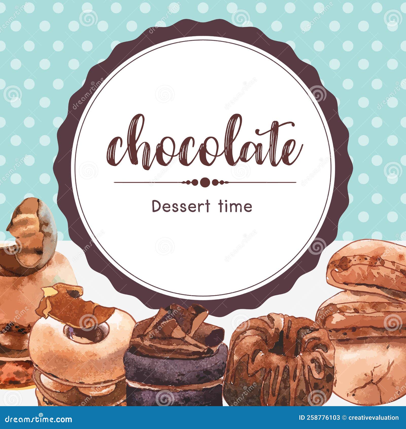Dessert Frame Design with Chocolate Cake, Cupcake, Cookie Watercolor ...