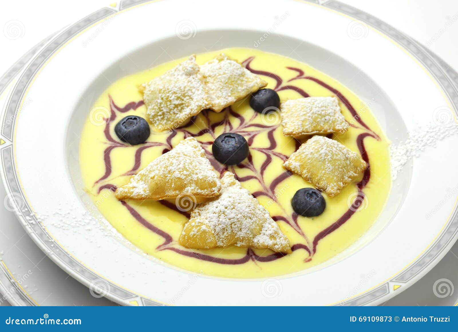 Dessert Fruit Ravioli on English Custard Stock Image - Image of fruit ...