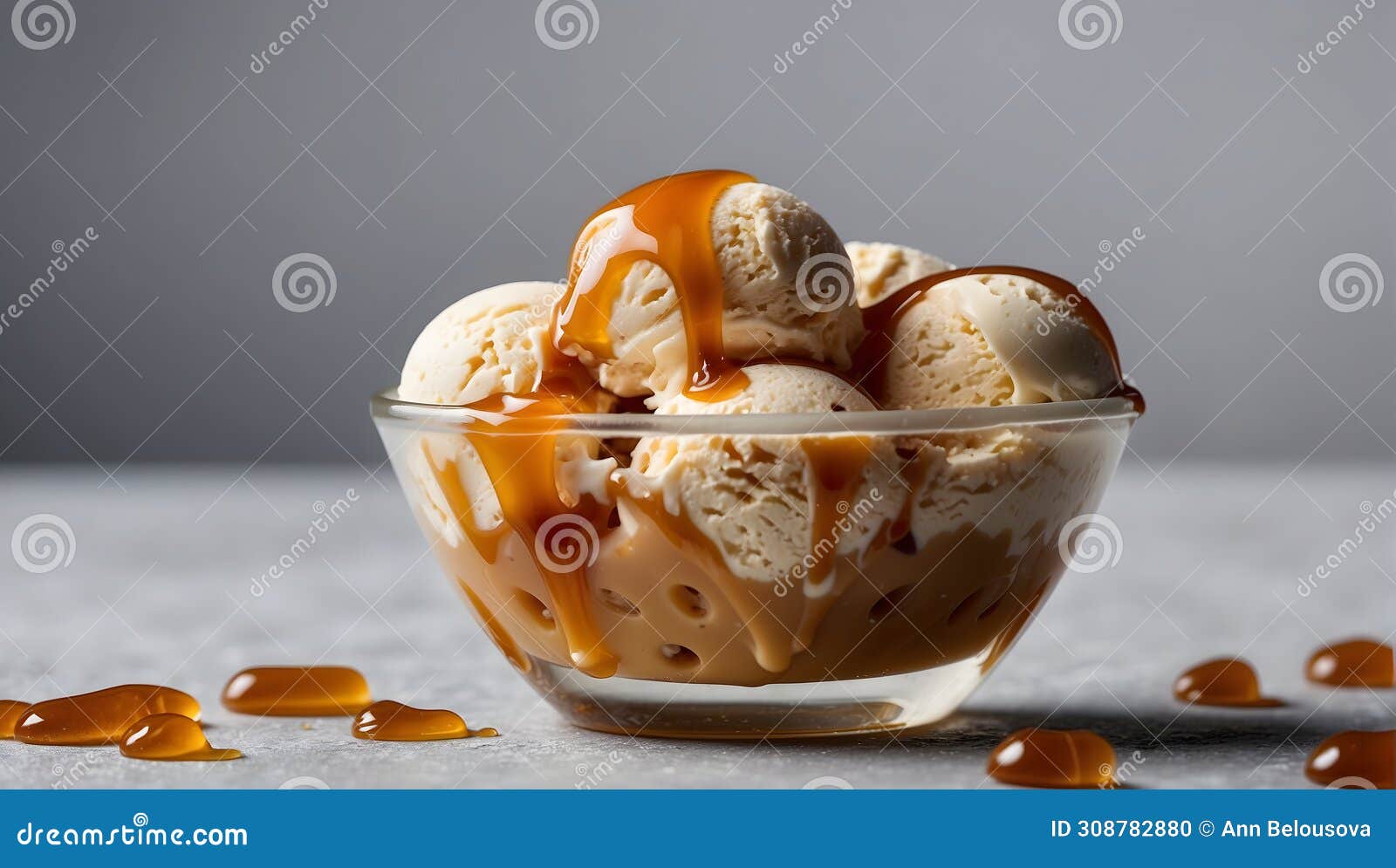 Dessert Ice Cream with Syrup, Texture, Close View, on White Background ...