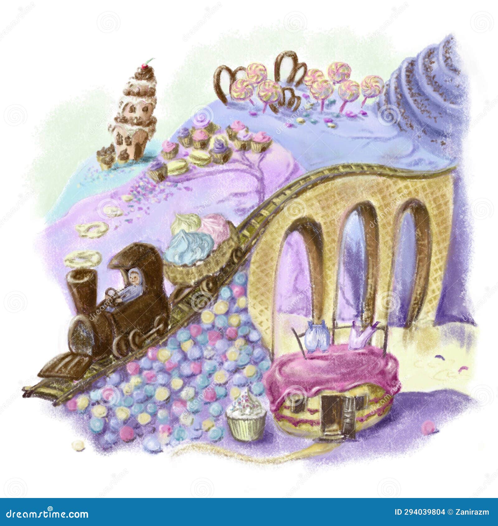 Dessert Landscape with Candies, Cakes, Waffles and Various Sweets Stock ...