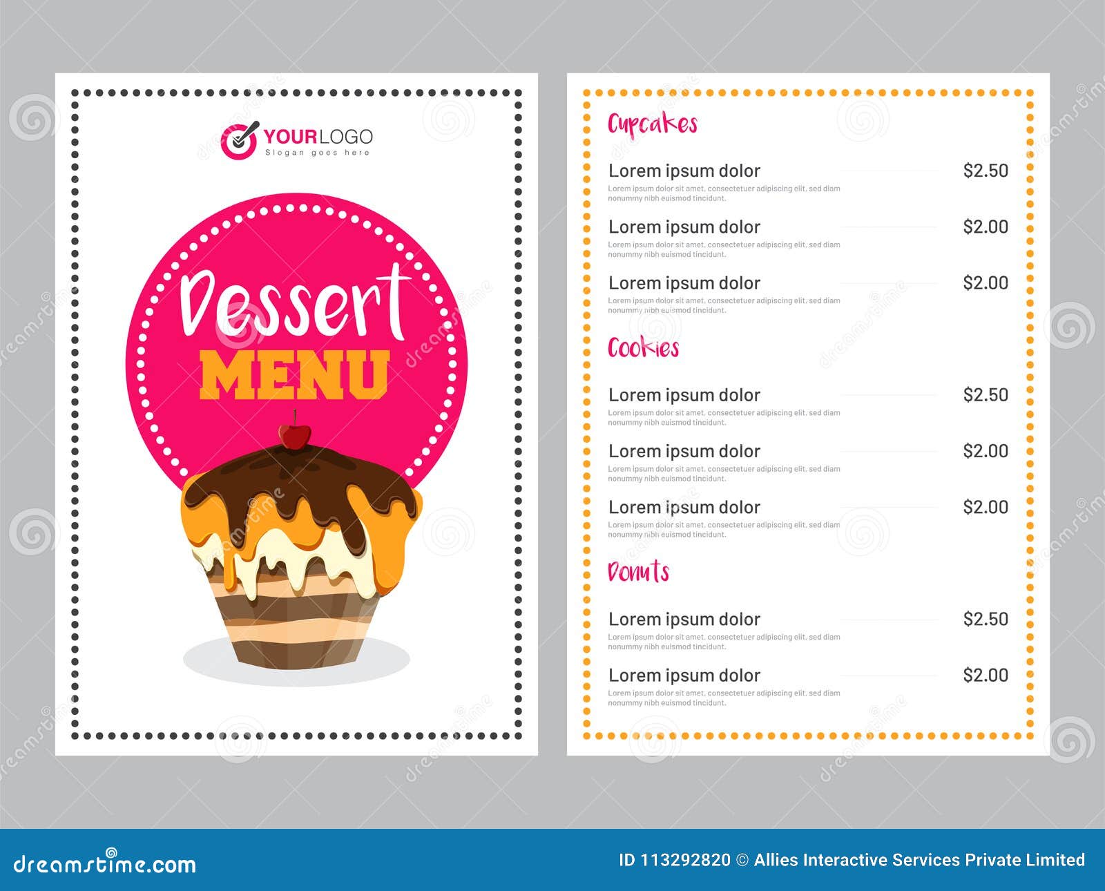 Dessert Menu Card design. stock illustration. Illustration of ...