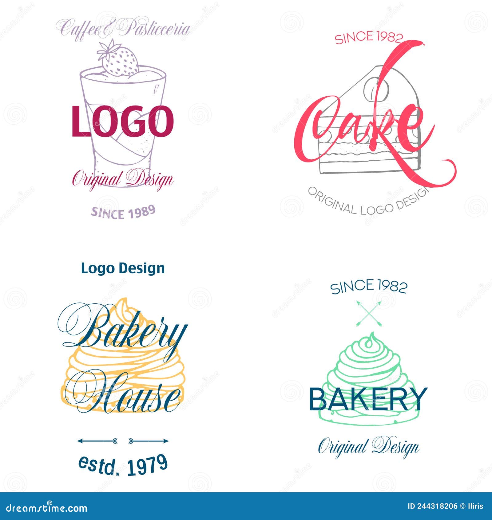 Dessert Menu Logo Template with Doodle Sweet Food. Stock Vector ...