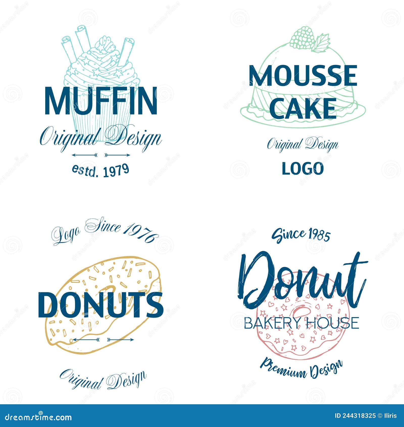 Dessert Menu Logo Template with Doodle Sweet Food. Stock Vector ...