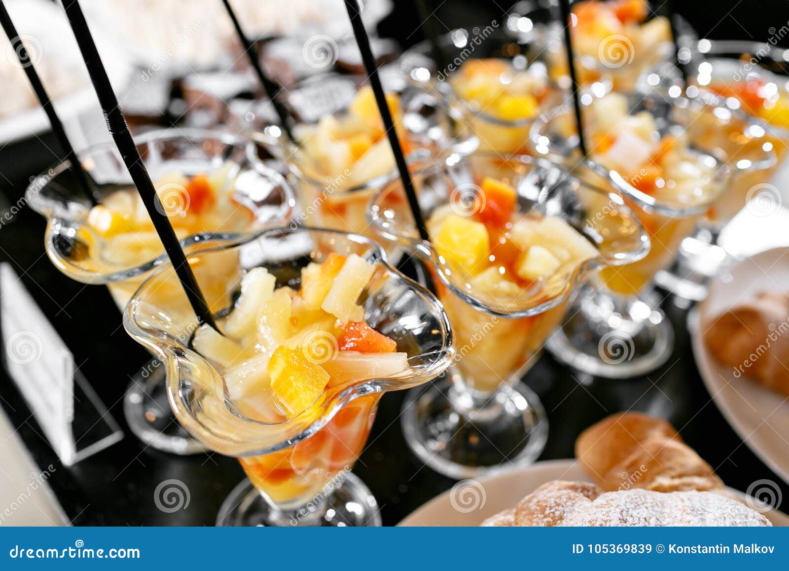 Dessert with Pieces of Fruit. Morning Hotel Breakfast Buffet Stock ...