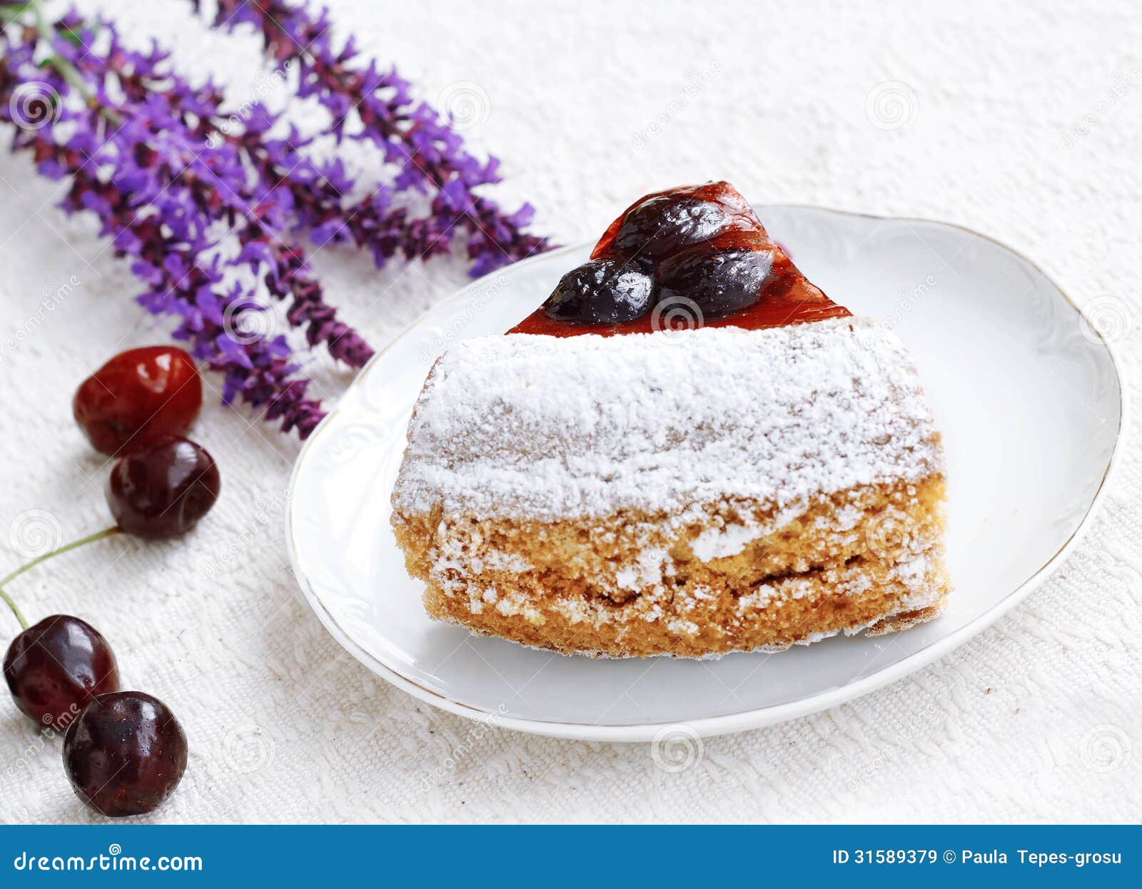 Dessert Plate with Cherry Tart Stock Image - Image of snack, fresh ...