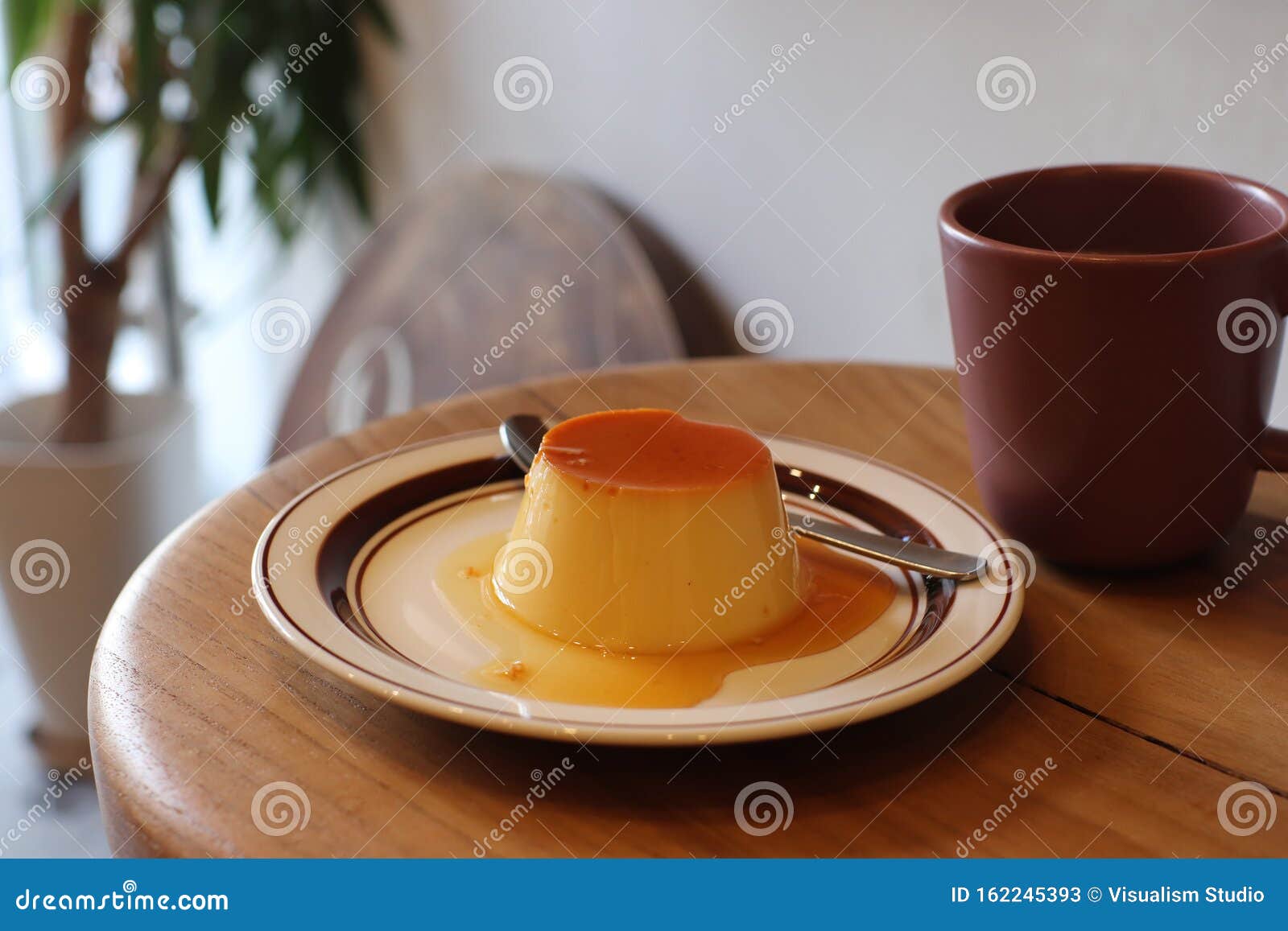 Dessert Pudding on a Plate with a Spoon Stock Image - Image of shop ...