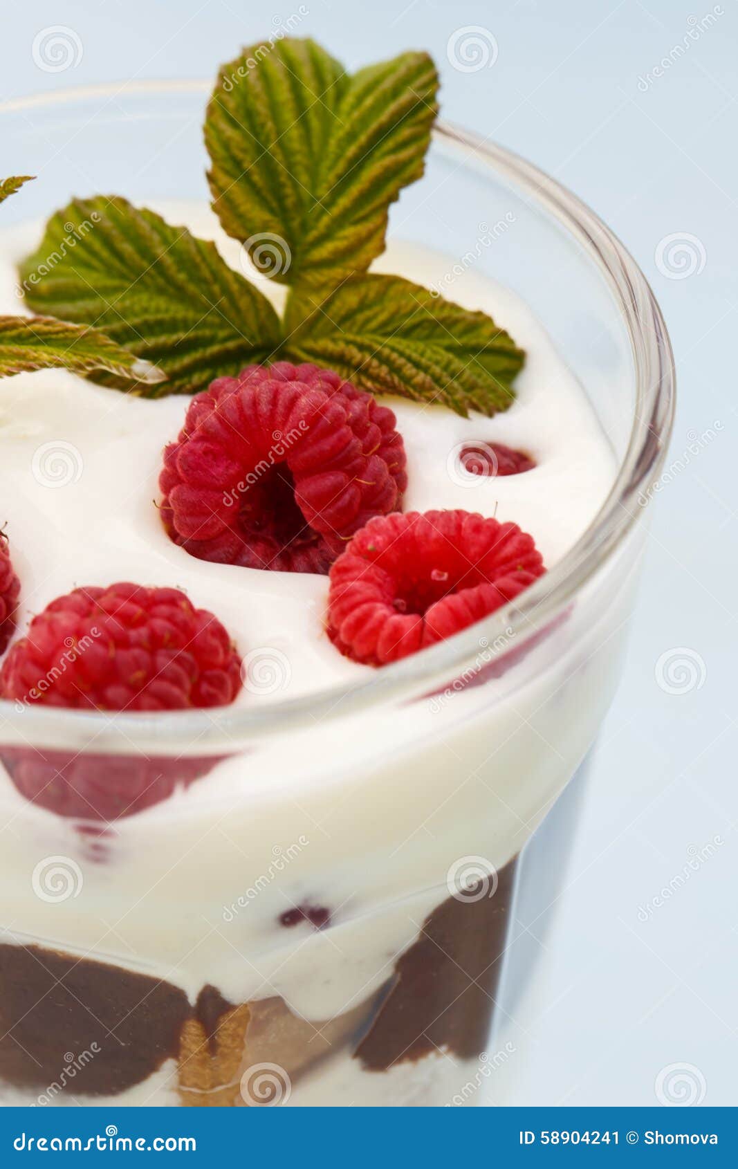 Dessert with Raspberries and Whipped Cream Stock Image - Image of green ...