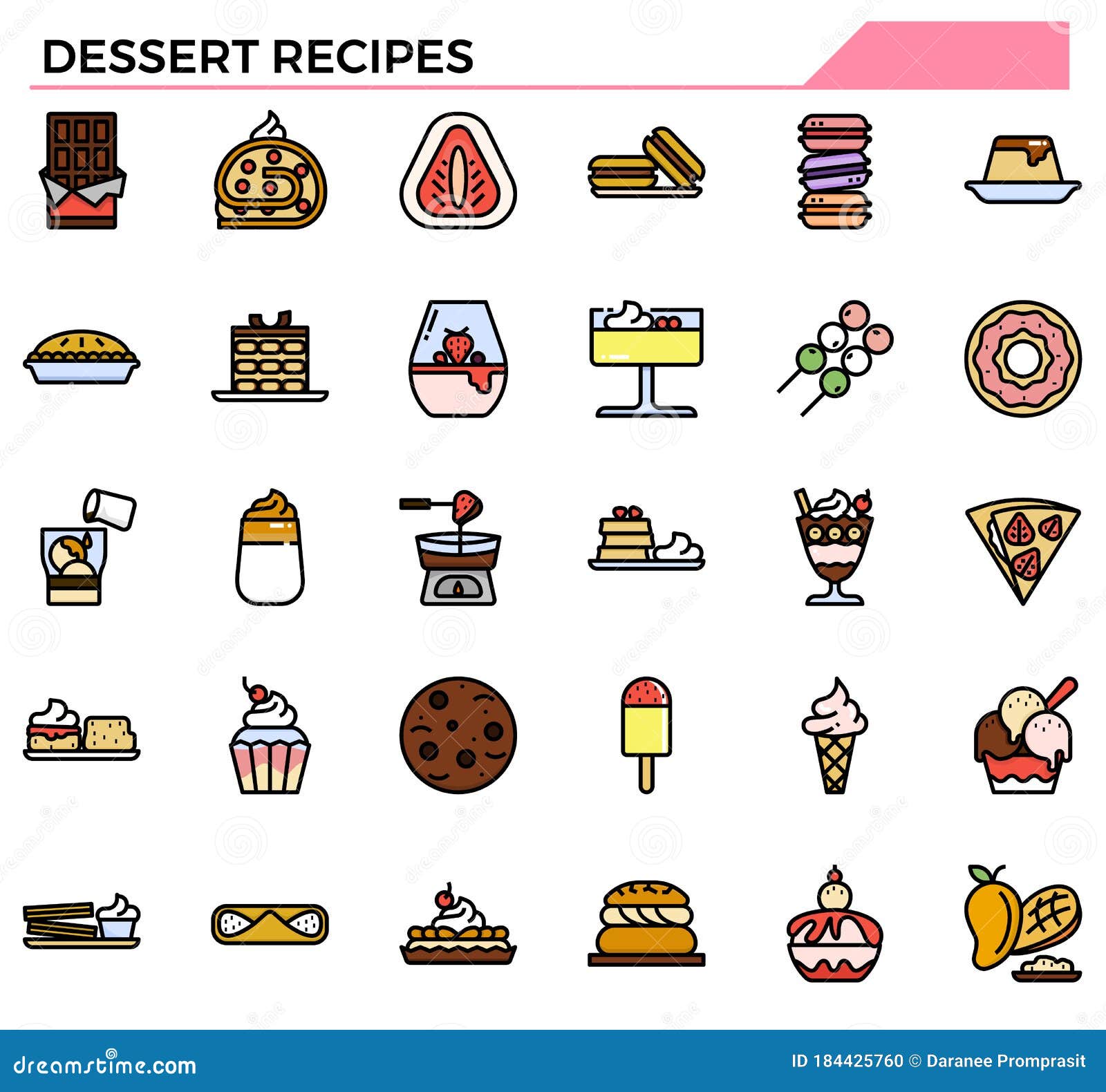 Dessert recipes icon set stock vector. Illustration of chocolate ...